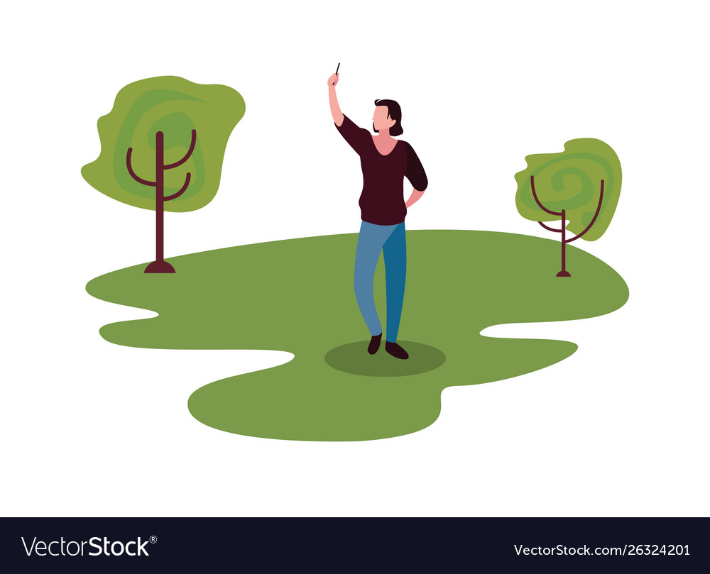Young man using smartphone Royalty Free Vector Image