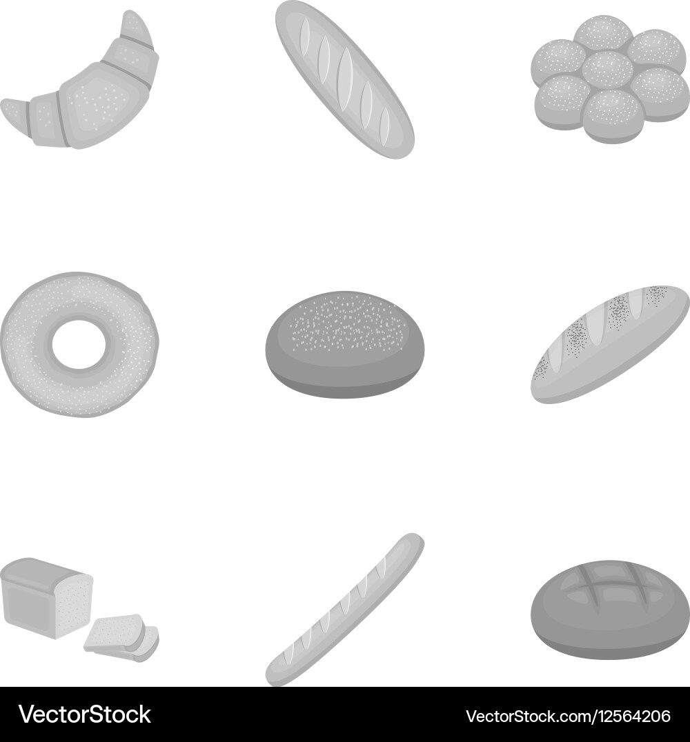 Bread set icons in monochrome style big Royalty Free Vector
