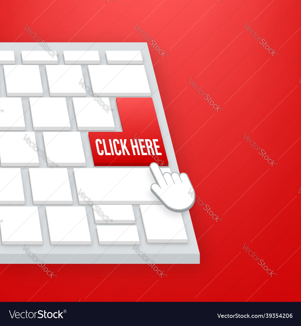 Click here button with hand pointer clicking Vector Image