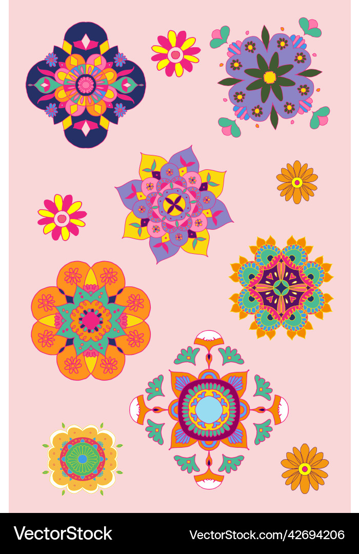 Diwali indian rangoli flower set Royalty Free Vector Image