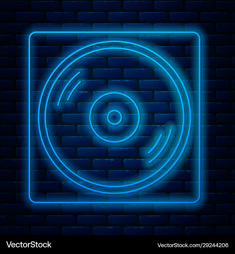 Glowing neon line vinyl player with a vinyl disk Vector Image