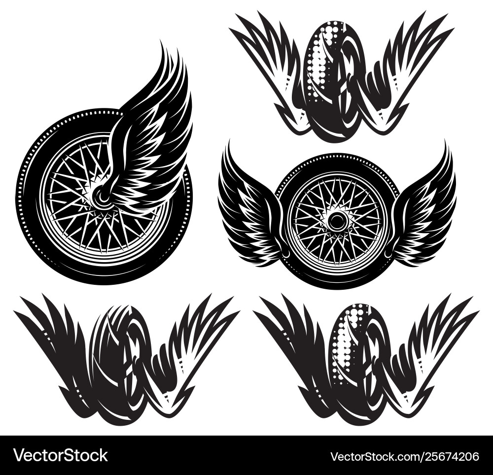 Set monochrome pattern with wheel wings on a Vector Image