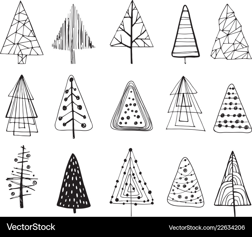 Set of doodle christmas trees Royalty Free Vector Image