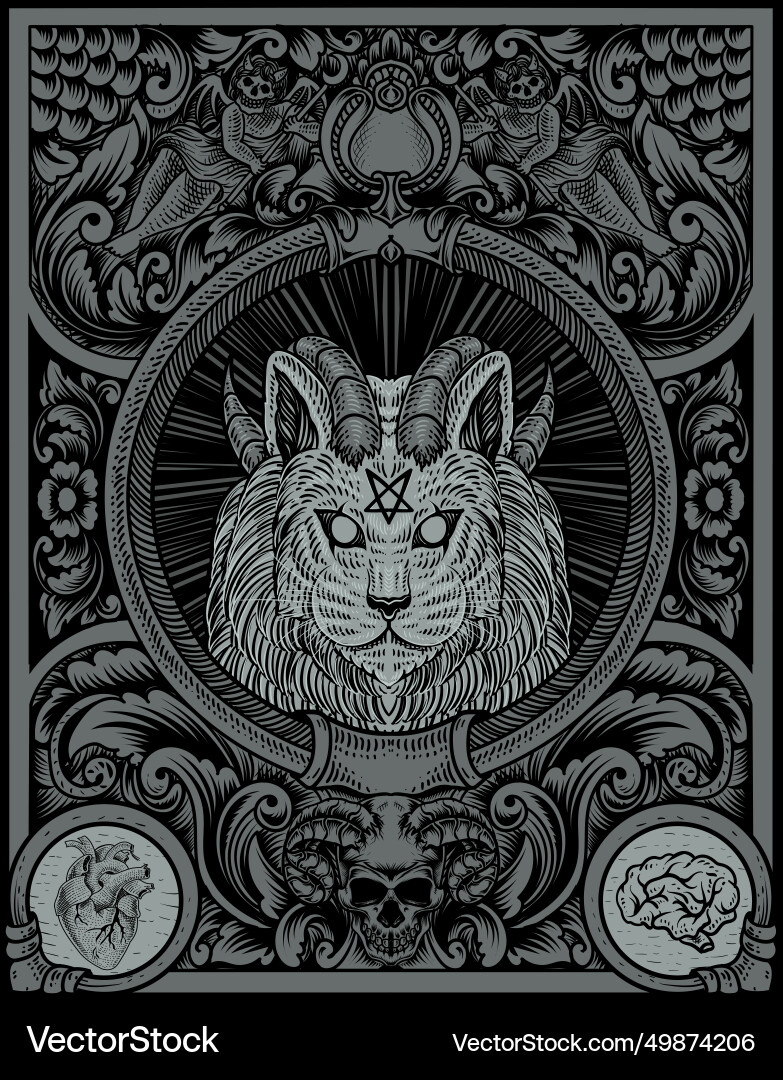 Vintage demon cat with engraving style Royalty Free Vector
