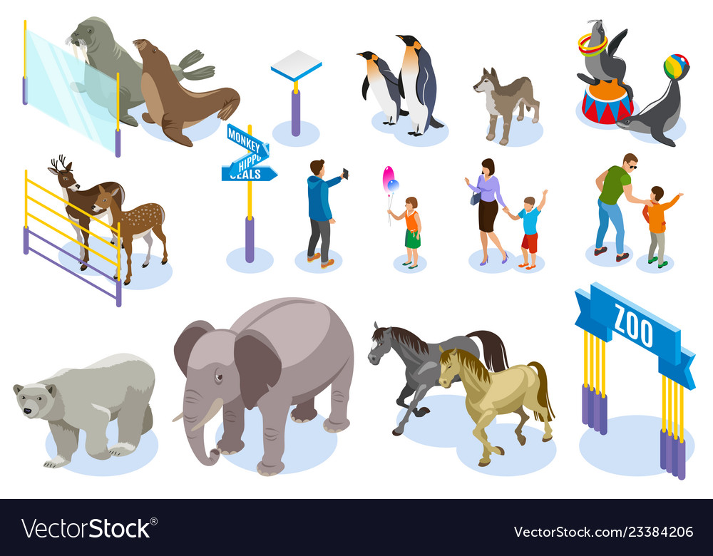 Zoo isometric icon set Royalty Free Vector Image