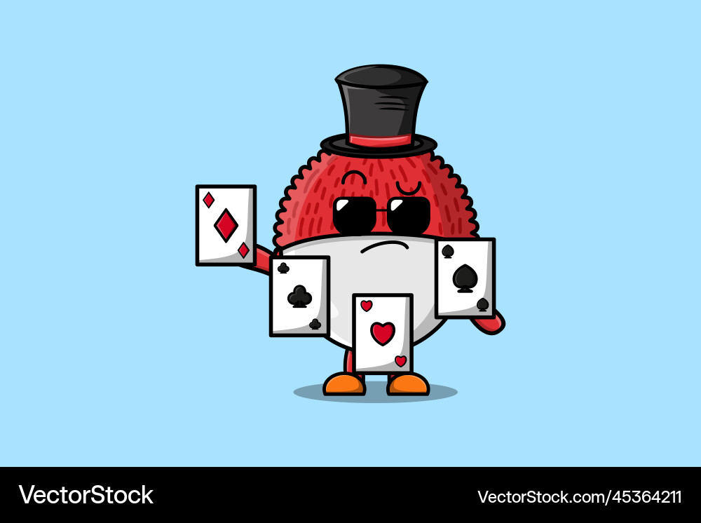 Cute cartoon lychee magician playing magic cards Vector Image