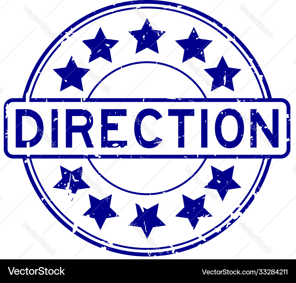 Grunge blue direction with star icon round rubber Vector Image