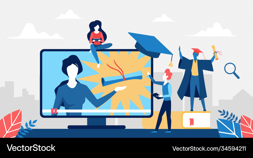 Online education concept with cartoon student Vector Image