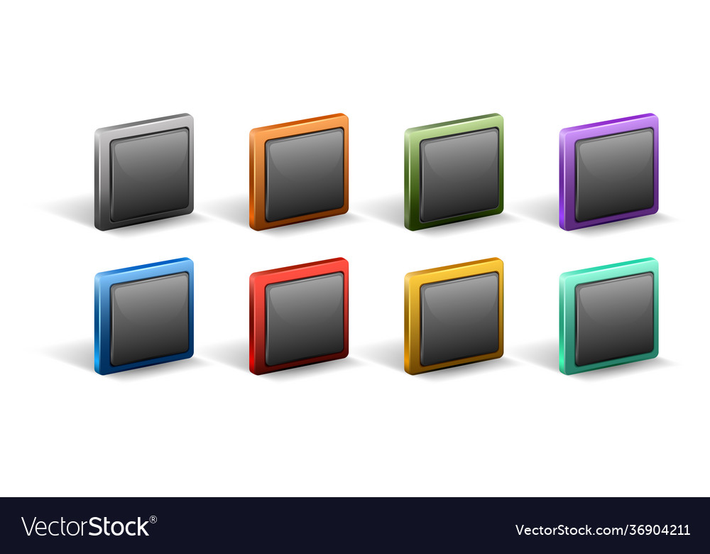 Set square button with metal frame isolated Vector Image