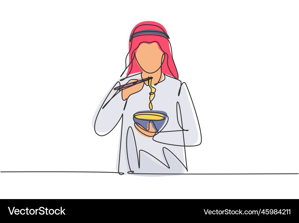 Single one line drawing young arabian man having Vector Image