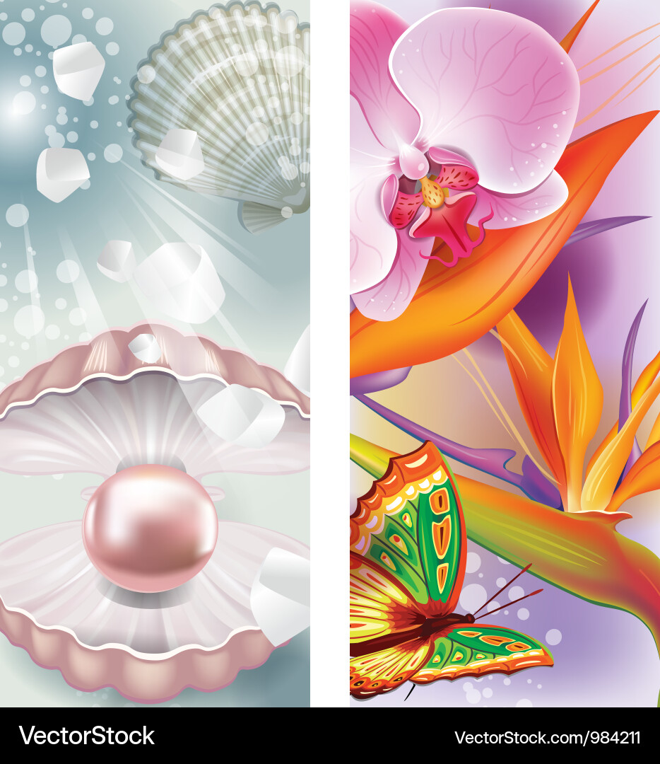 Vertical banners with pearl and flowers Royalty Free Vector