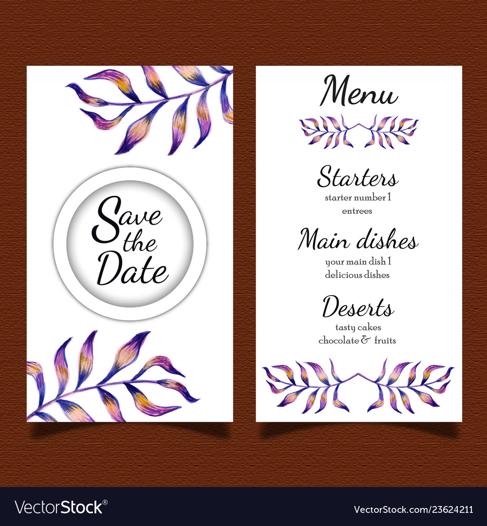 Watercolor floral menu card Royalty Free Vector Image