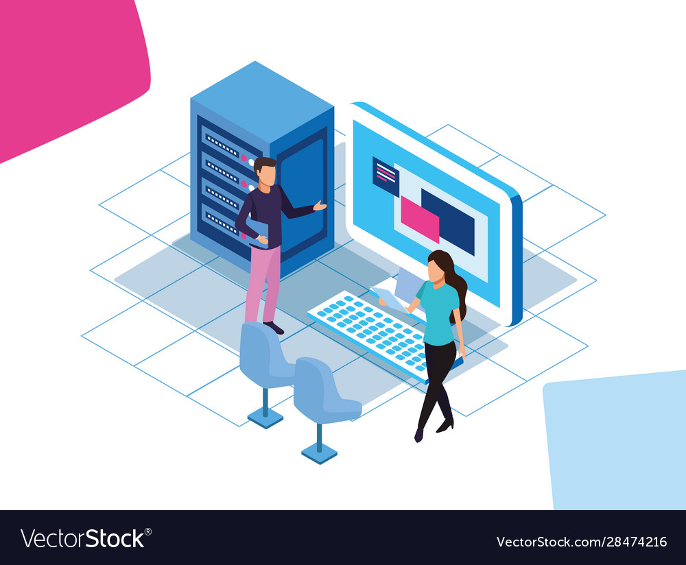 Big data colorful design with servers and man Vector Image