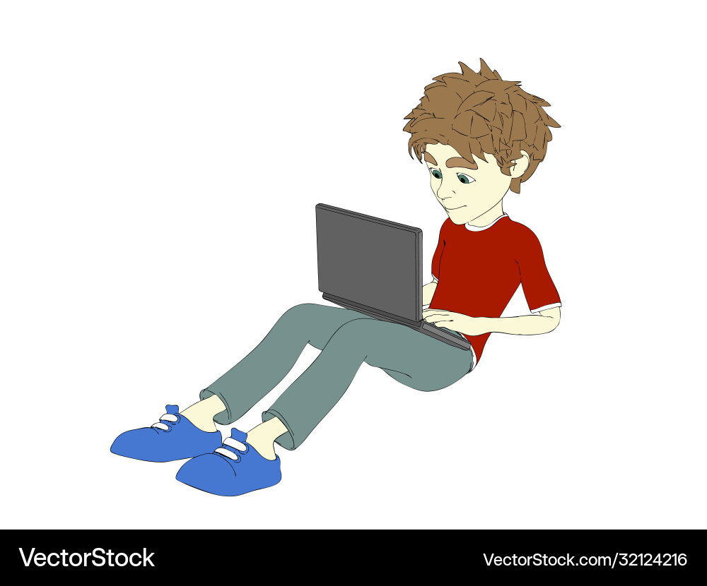 Cartoon character boy sitting on floor using Vector Image