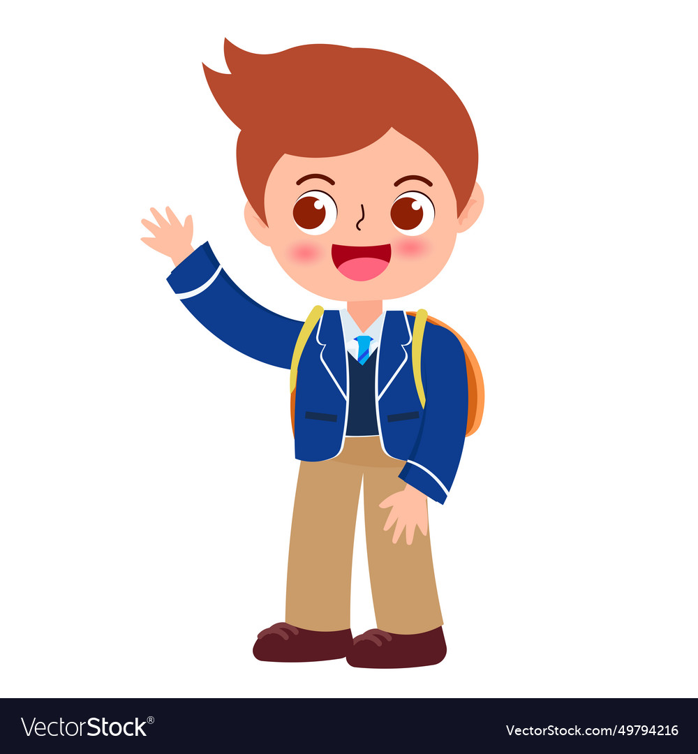 Cute little boy in school uniform Royalty Free Vector Image