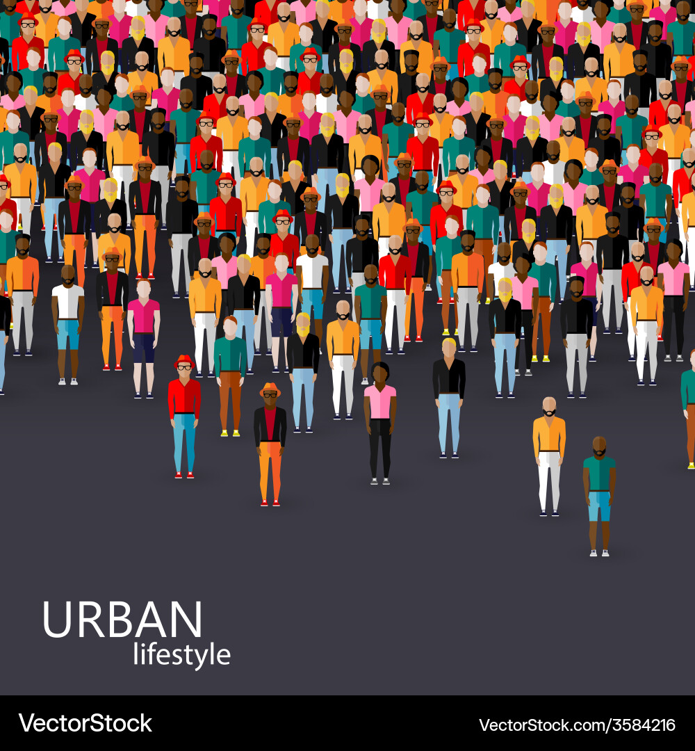 Flat male community with a crowd guys and Vector Image