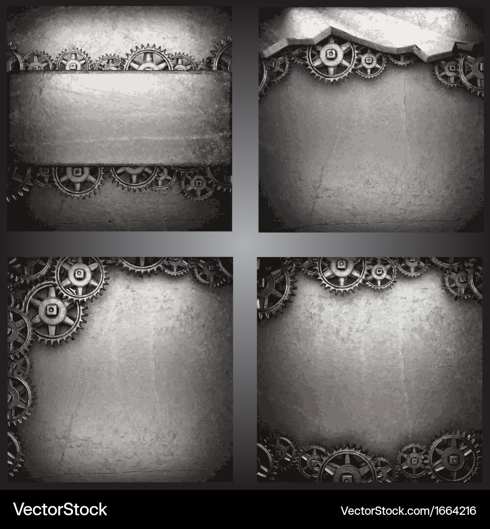 Gear wheels on steel background set Royalty Free Vector
