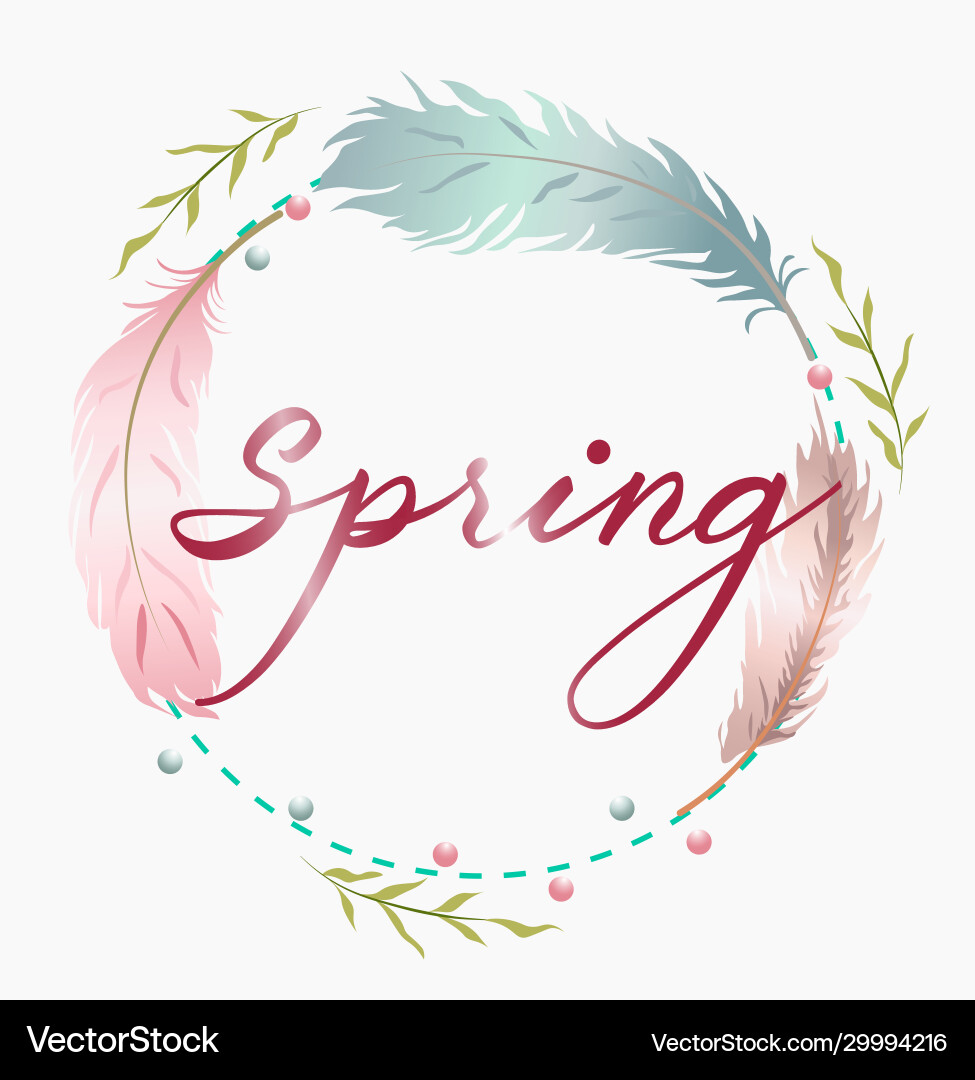 Spring wreath with colorful feathers place Vector Image