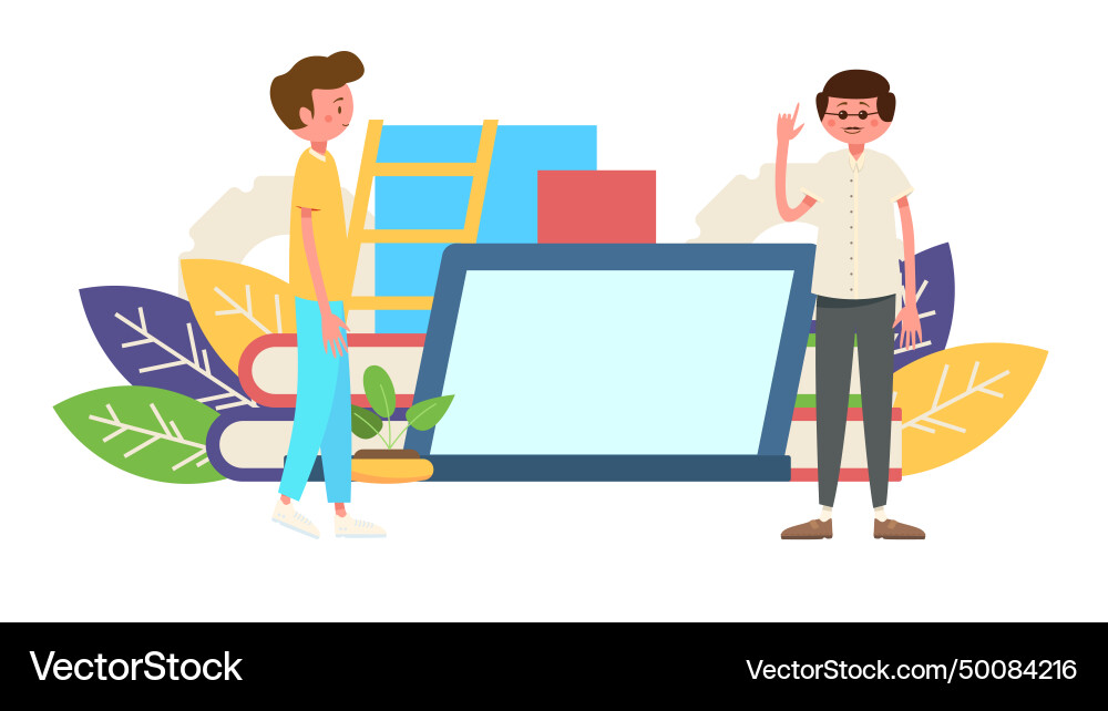 Three people are standing in front of big Vector Image