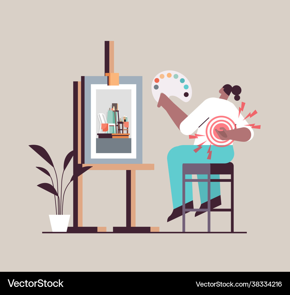 Woman painter suffering from back pain Royalty Free Vector