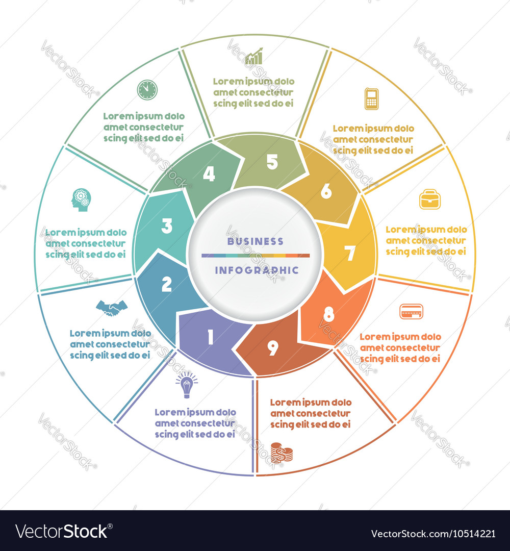 Area chart ring pie 9 positions Royalty Free Vector Image