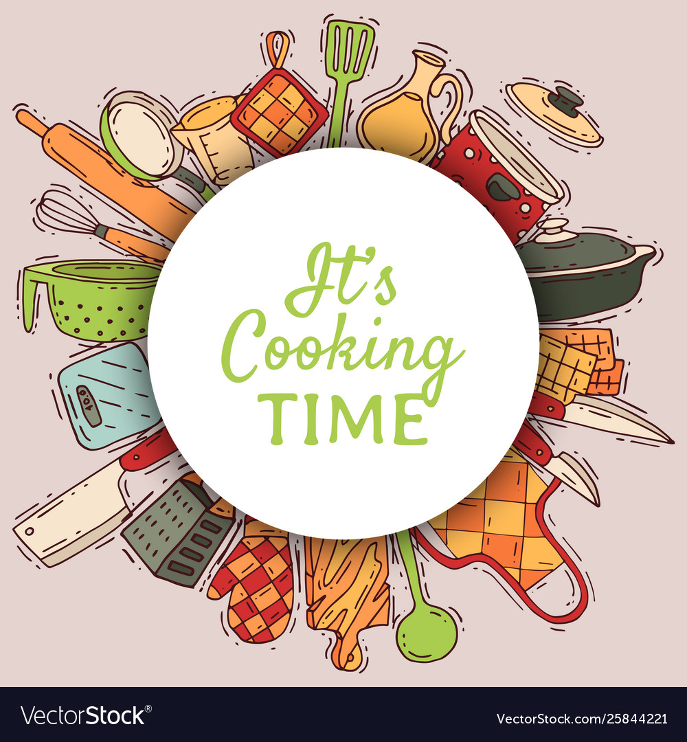 Cooking equipment round pattern kitchenware Vector Image