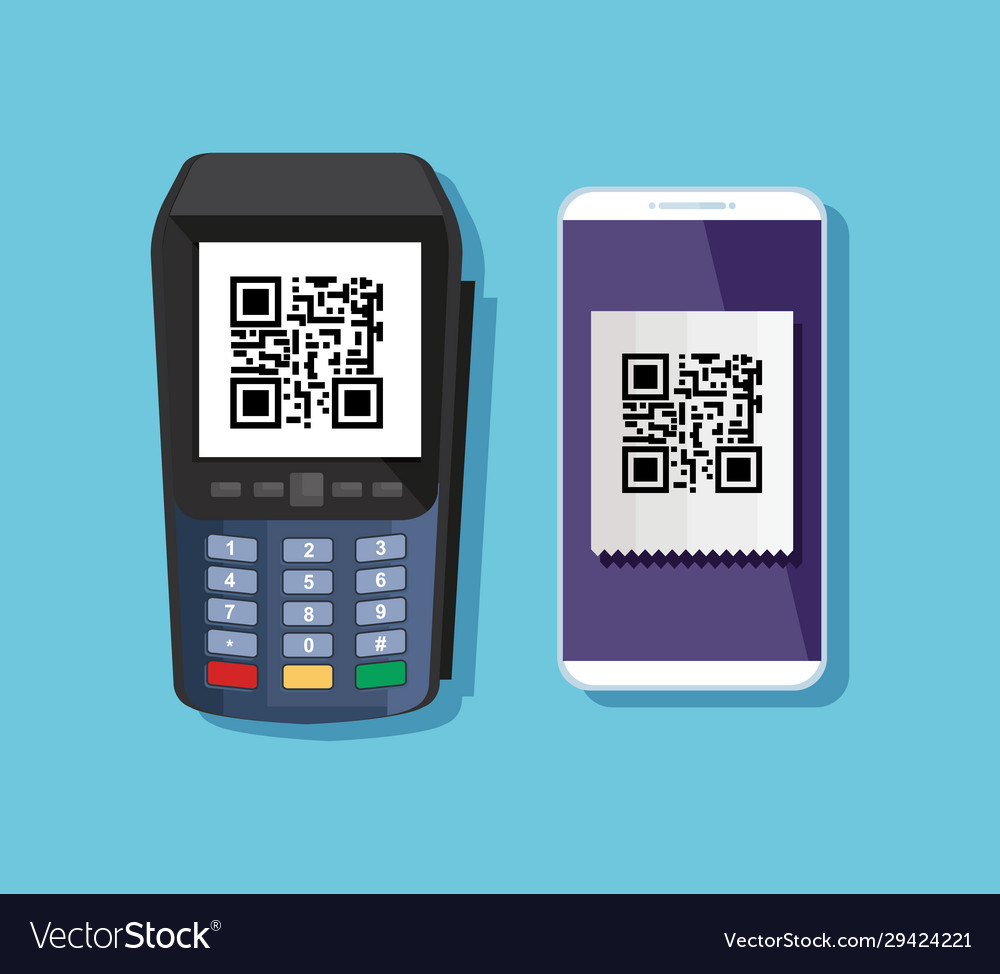 Dataphone and smartphone with scan qr code Vector Image