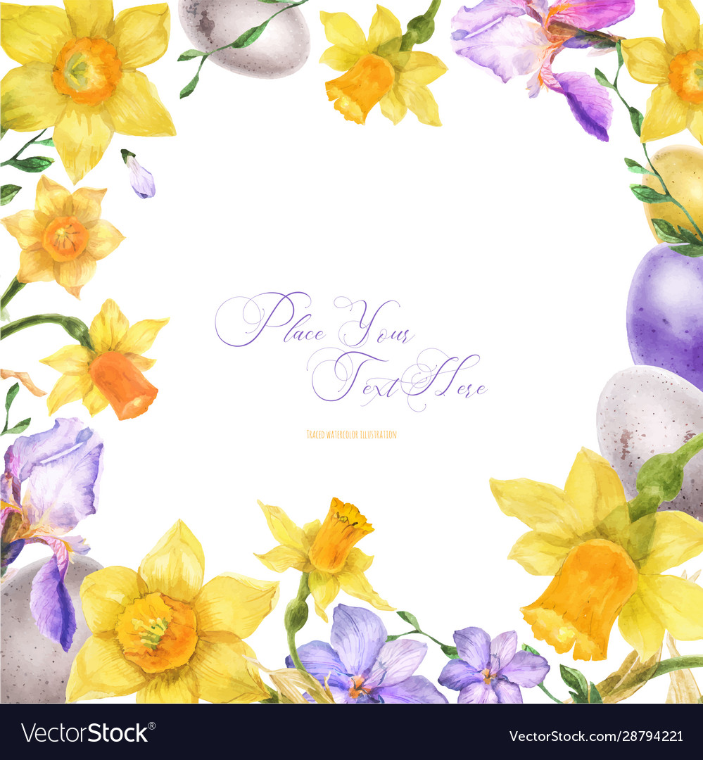 Easter watercolor frame with spring flowers and Vector Image