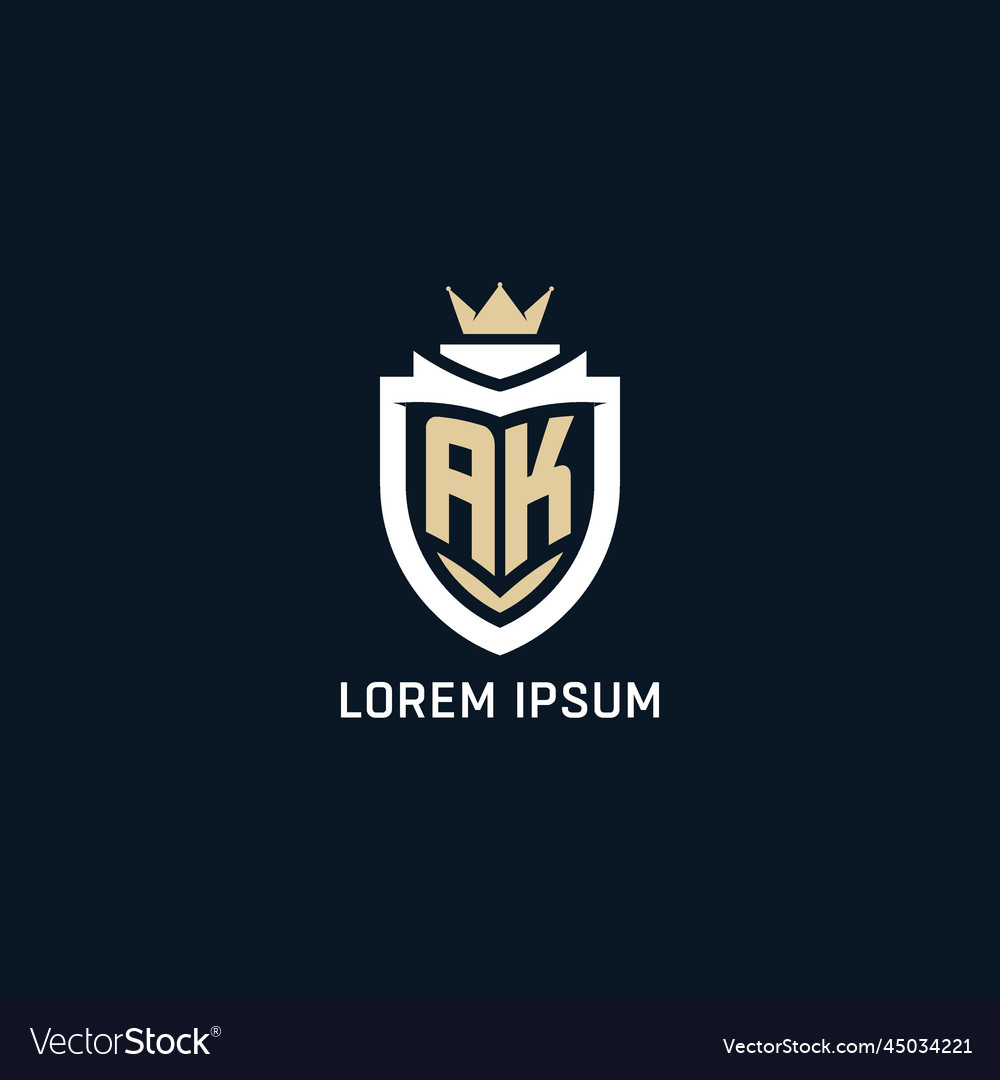 Initial letter ak shield and crown logo style Vector Image