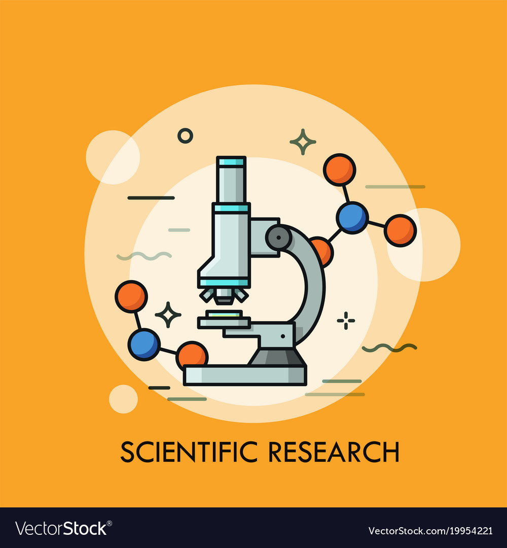 Microscope surrounded by molecular structures Vector Image