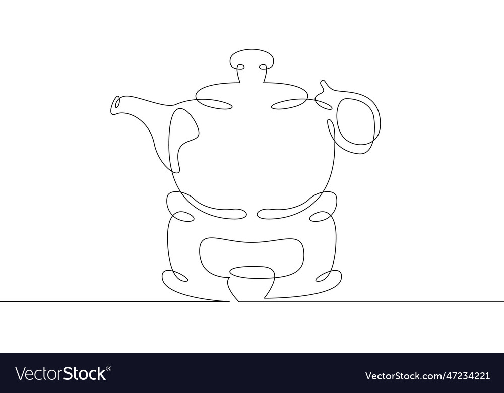 One continuous linekettle tableware teapot Vector Image