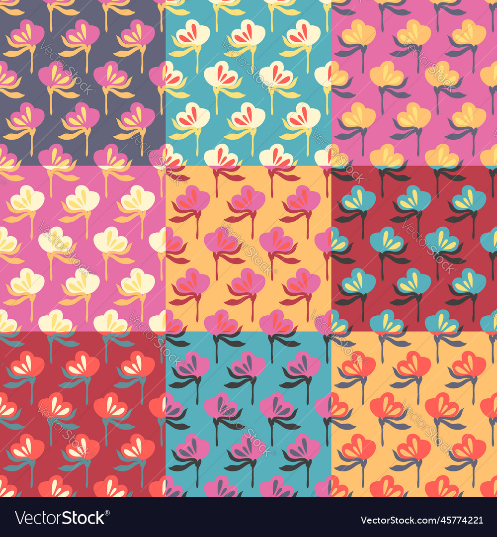 Patchwork pattern with flowers Royalty Free Vector Image