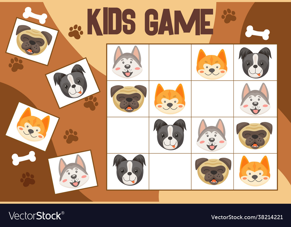 Sudoku kids game dogs and puppies riddle Vector Image