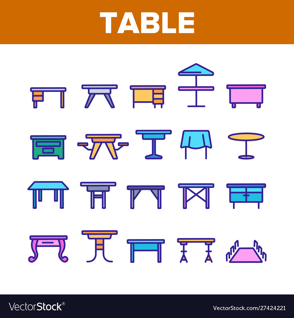 Table desk color elements icons set Royalty Free Vector