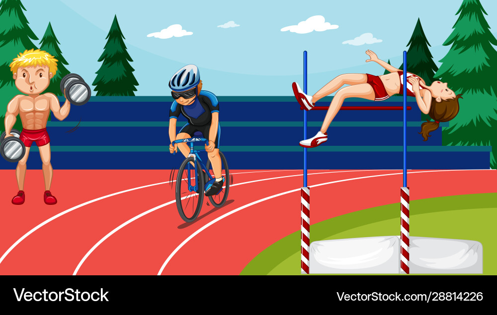 Background scene with athletes in field Royalty Free Vector