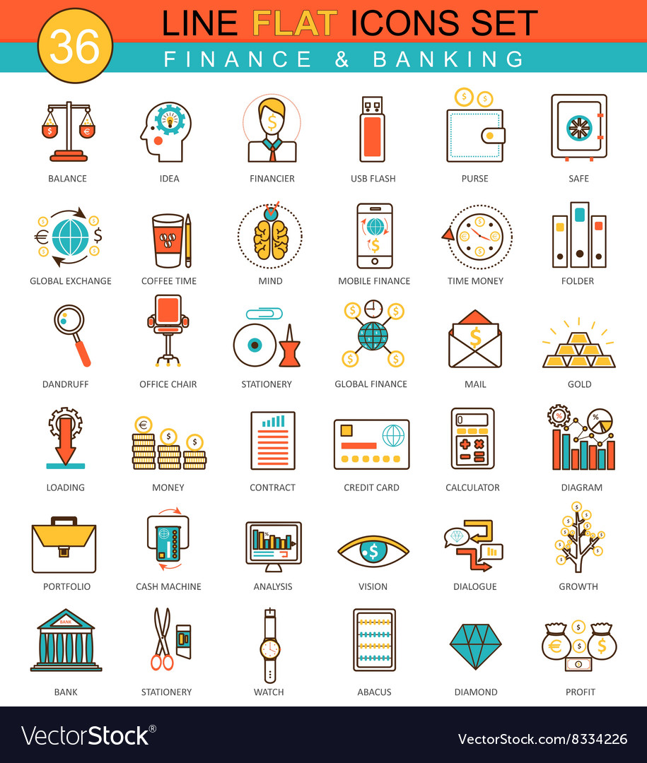 Finance flat line icon set modern elegant Vector Image
