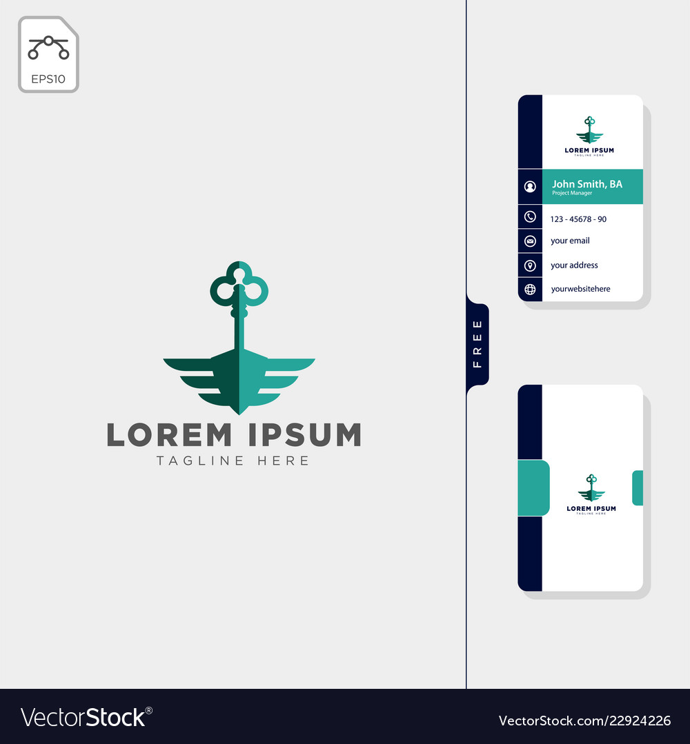 Fly key wing logo template free business card Vector Image Fly key wing logo template free business card Vector Image