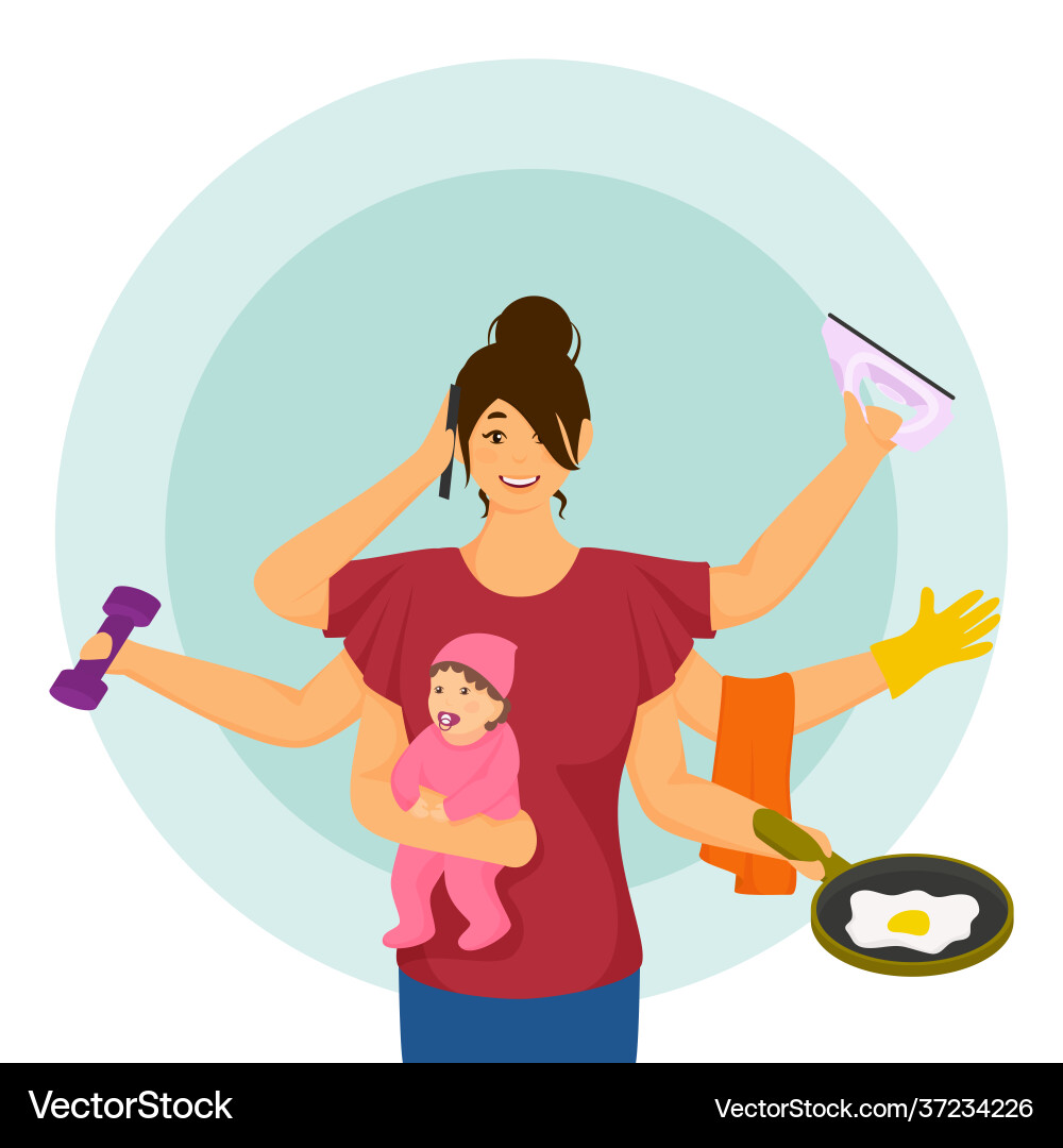 Multitasking mother or woman character Royalty Free Vector
