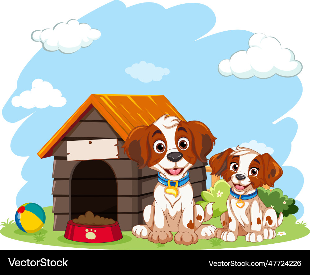 Playful dog with house Royalty Free Vector Image
