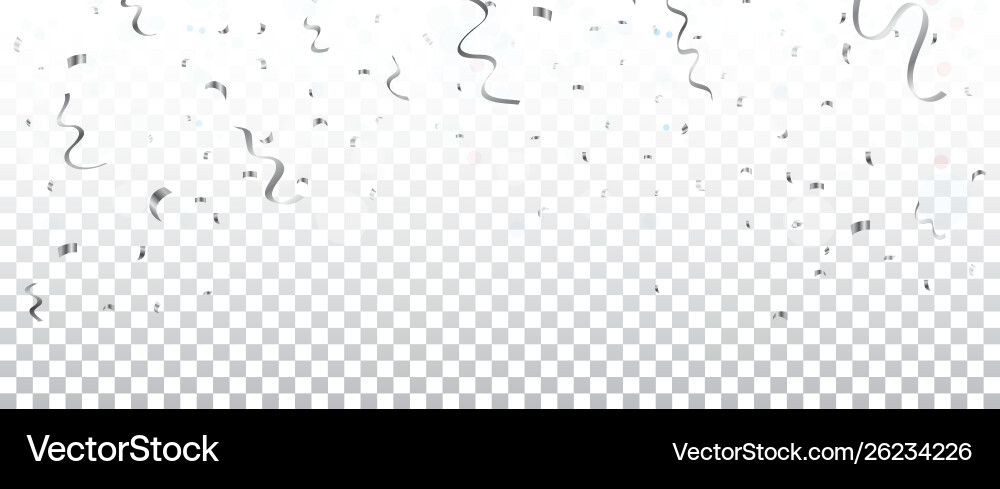 Silver confetti and ribbon on transparent Vector Image