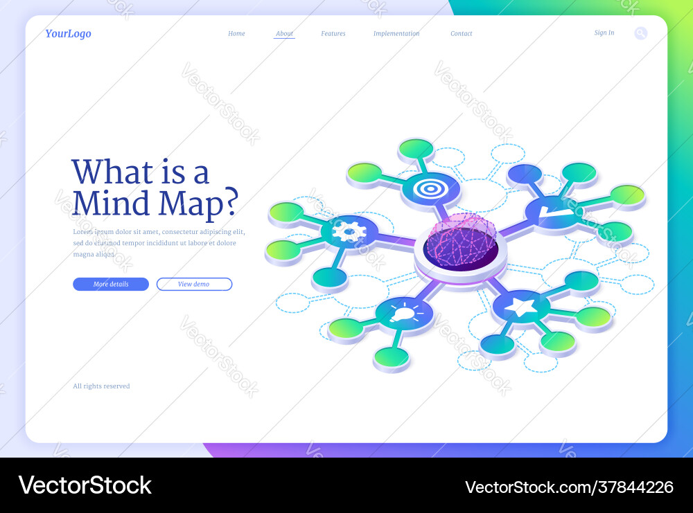 What is mind map isometric landing page banner Vector Image