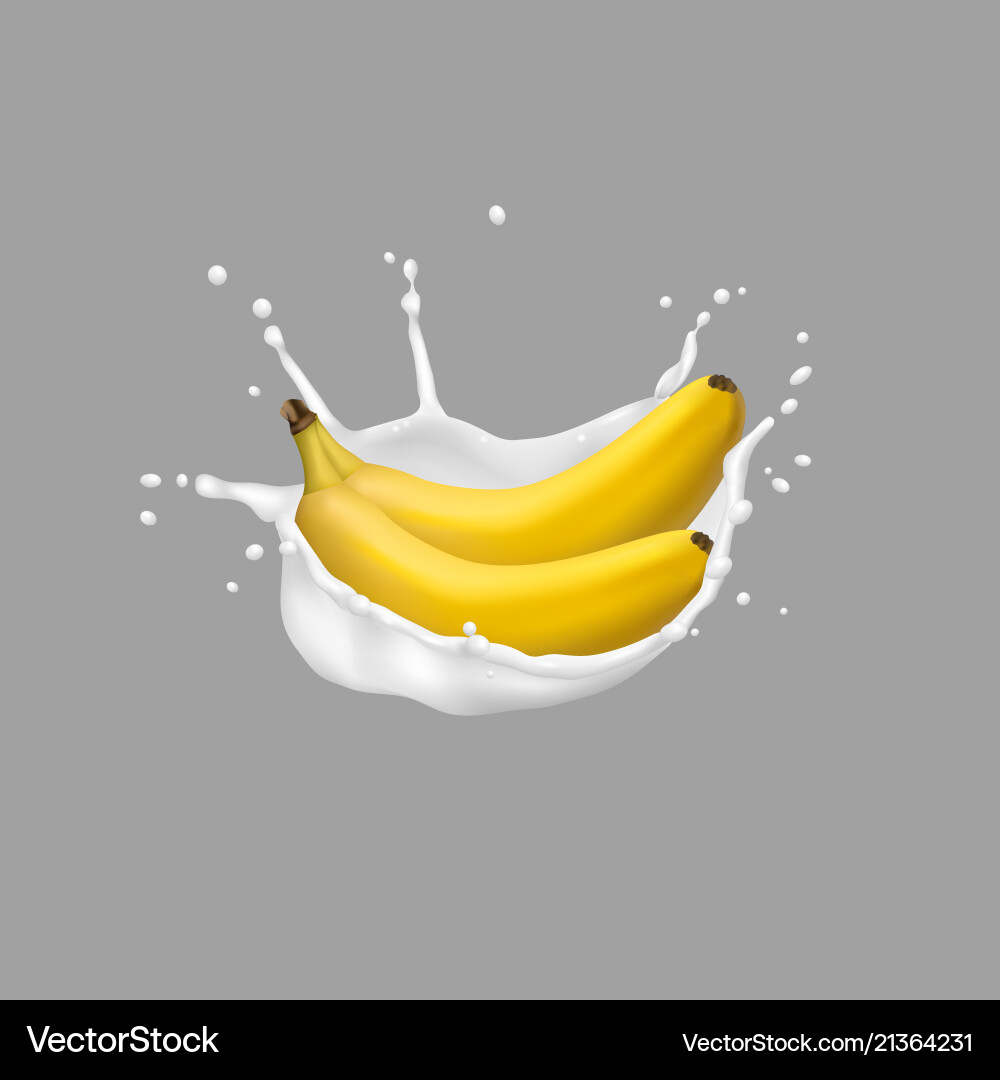 Banana and milk splash 3d style Royalty Free Vector Image
