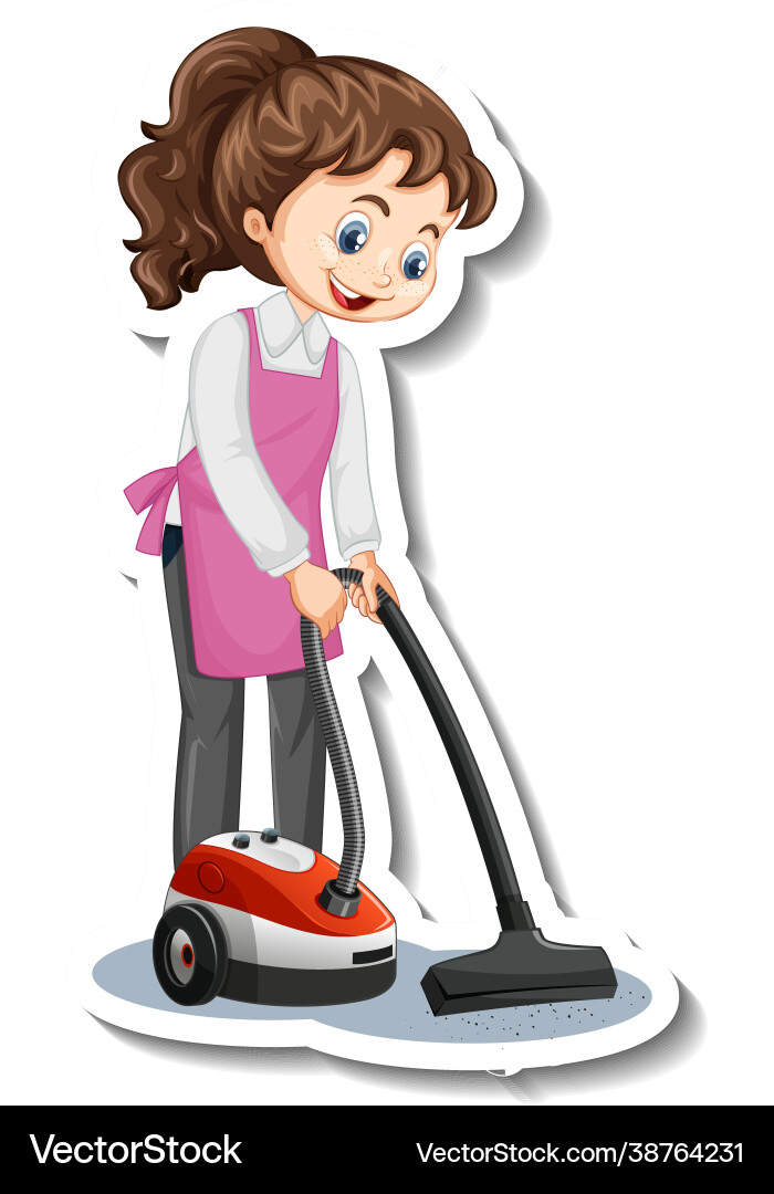 Cartoon character sticker with a house maid using Vector Image