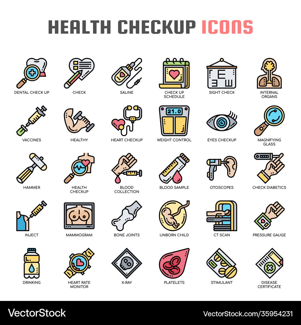 Health checkup thin line and pixel perfect icons Vector Image