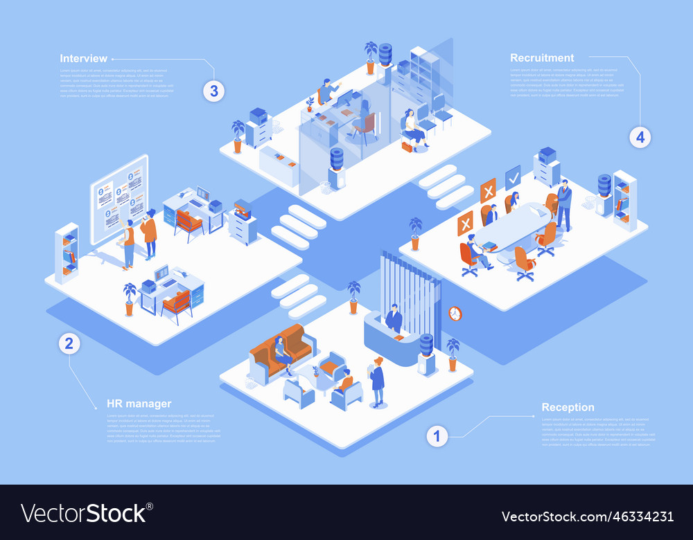 Hr agency concept 3d isometric web scene Vector Image