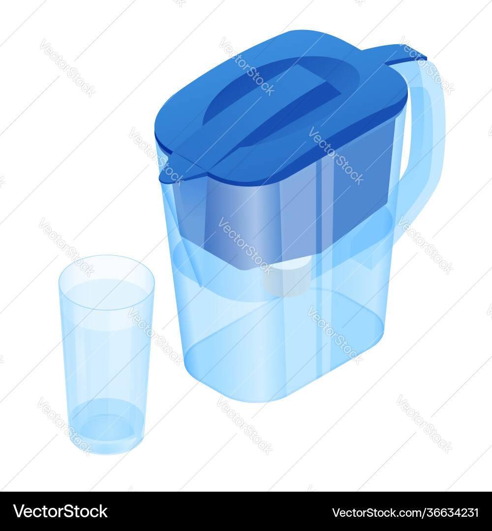 Isometric blue water filter jug with cartridge Vector Image