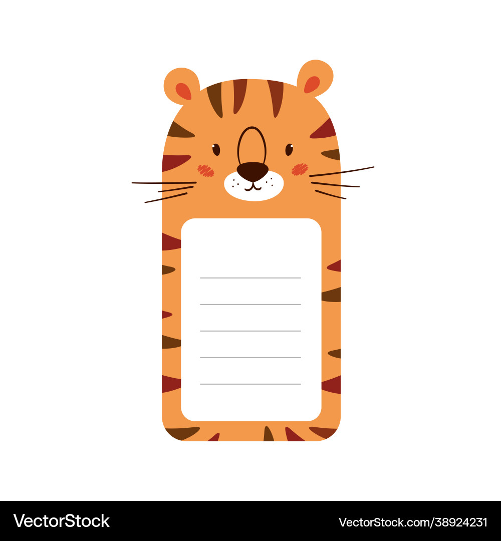 Note paper decorated tiger head cute animal sheet Vector Image