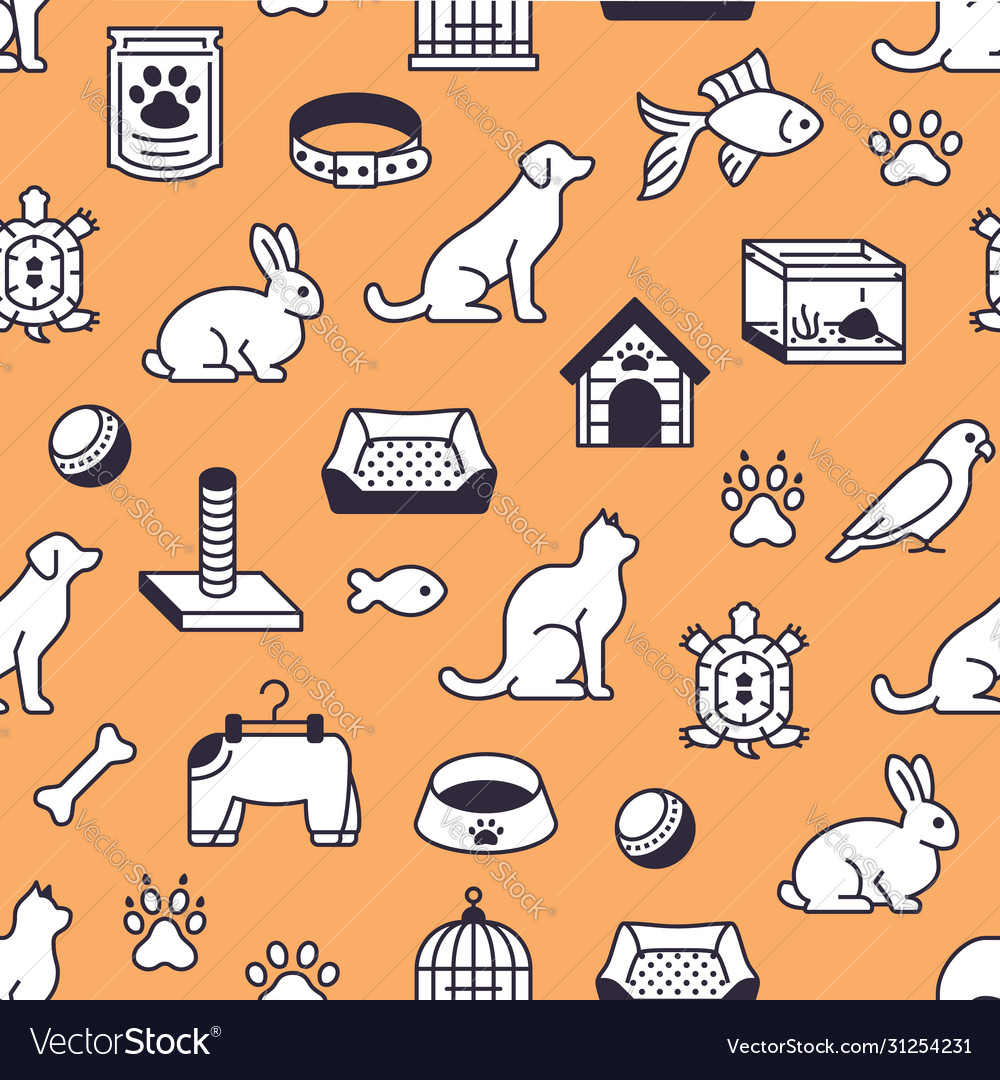 Pet shop seamless pattern with flat line Vector Image