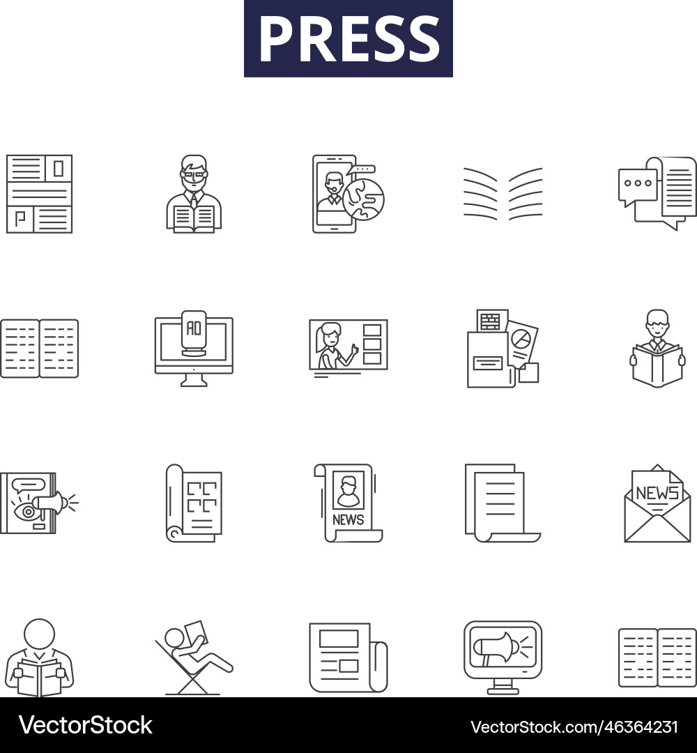 Press line icons and signs printing Royalty Free Vector