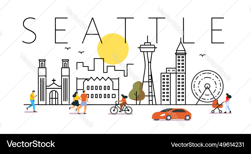 Seattle city line view poster print minimal Vector Image